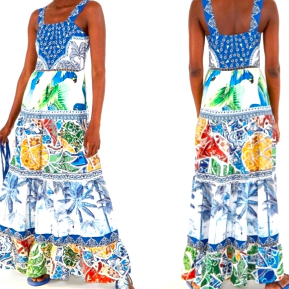 FARM Rio | Dresses | Farm Rio Blue Tile Dress Length Modified | Poshmark